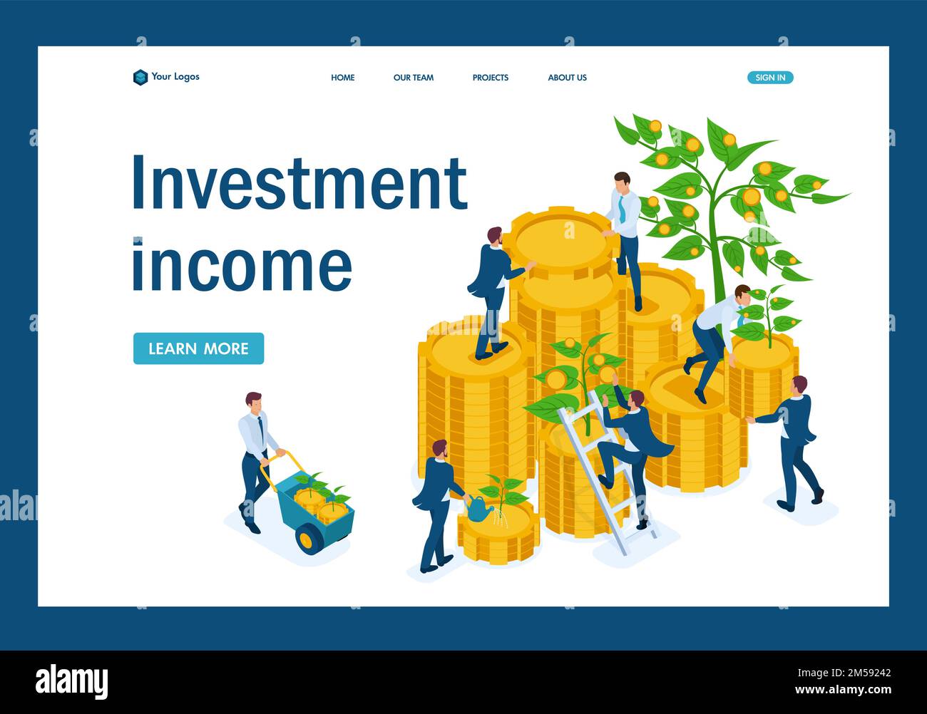 Isometric Income from investments, businessmen collect profits and ...