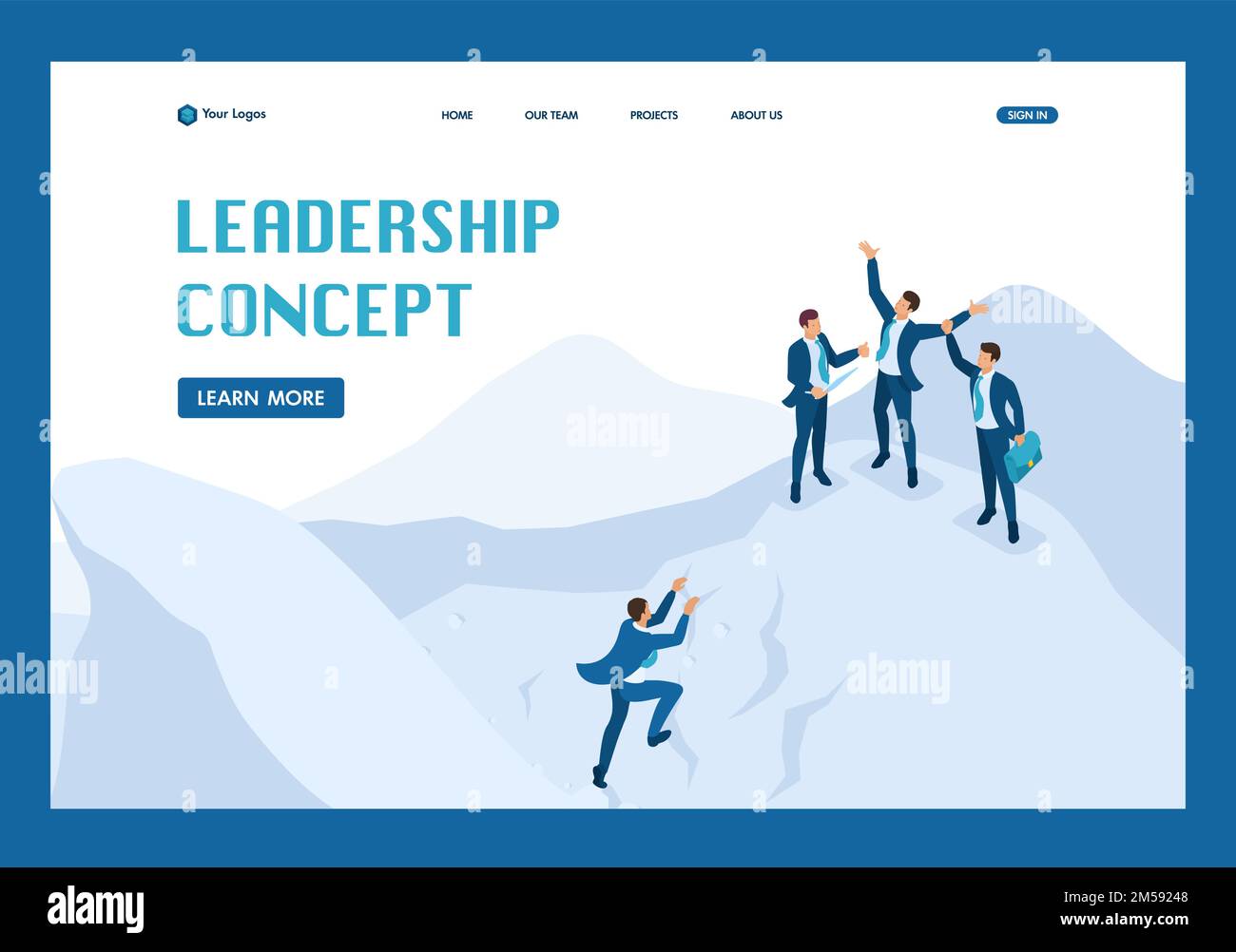 Isometric goal achievement concept with your team, leadership. Template ...