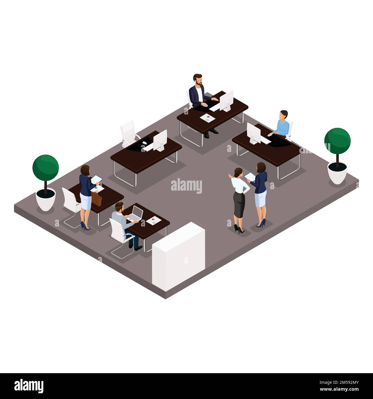 Trend isometric people, concept, an office Rear view of a large office ...