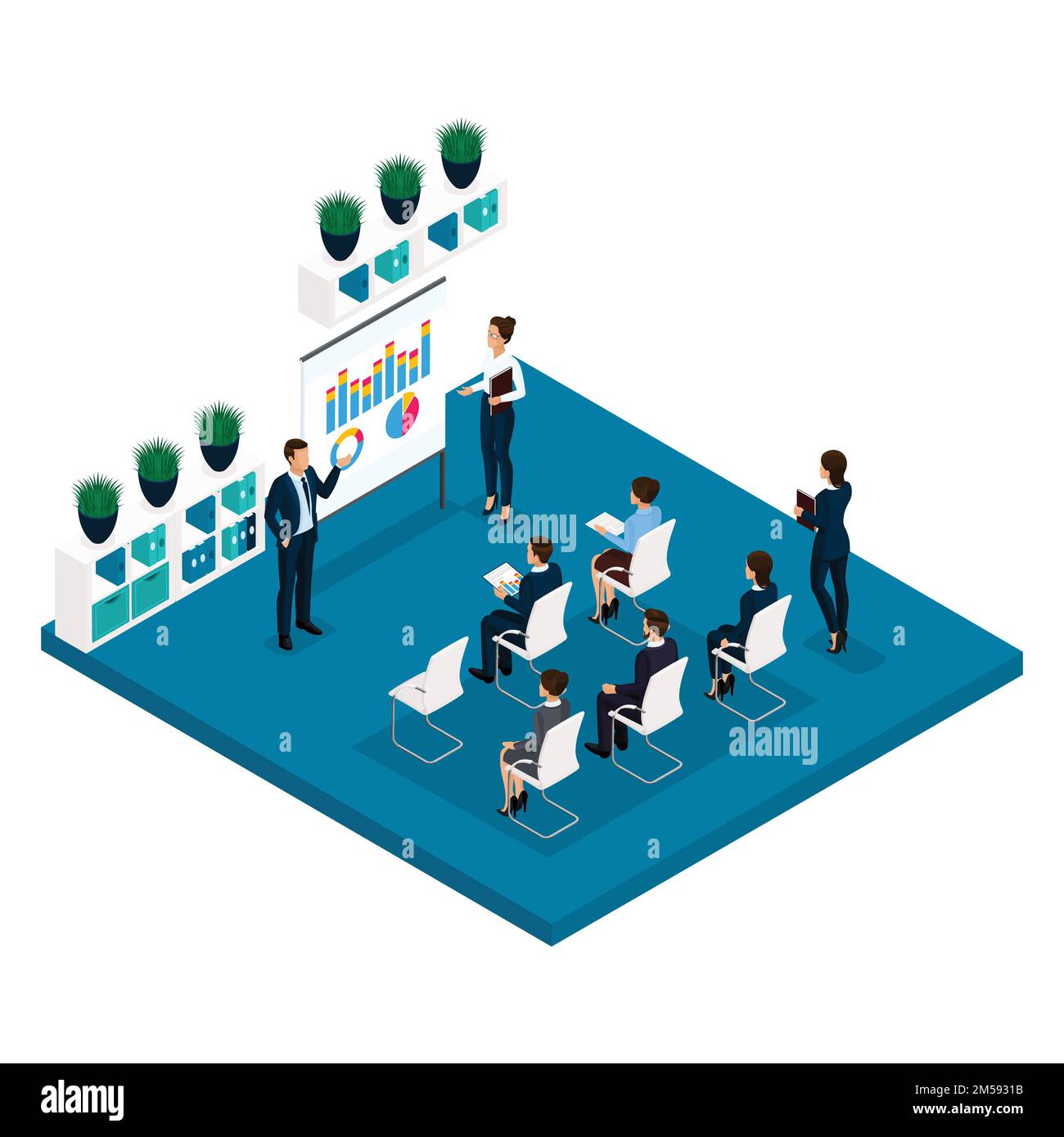 Trend Isometric people learning concept rear view, coachers, training ...