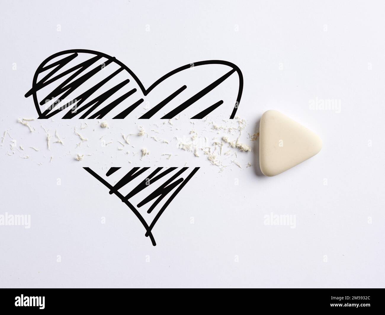 Divorce, breakup, ending love in a romantic relationship concept. White ...