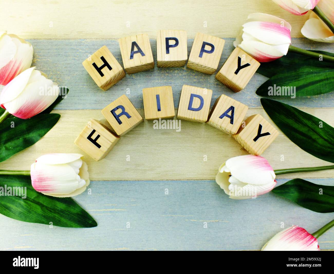 happy friday and flowers bouquet with space background Stock Photo - Alamy