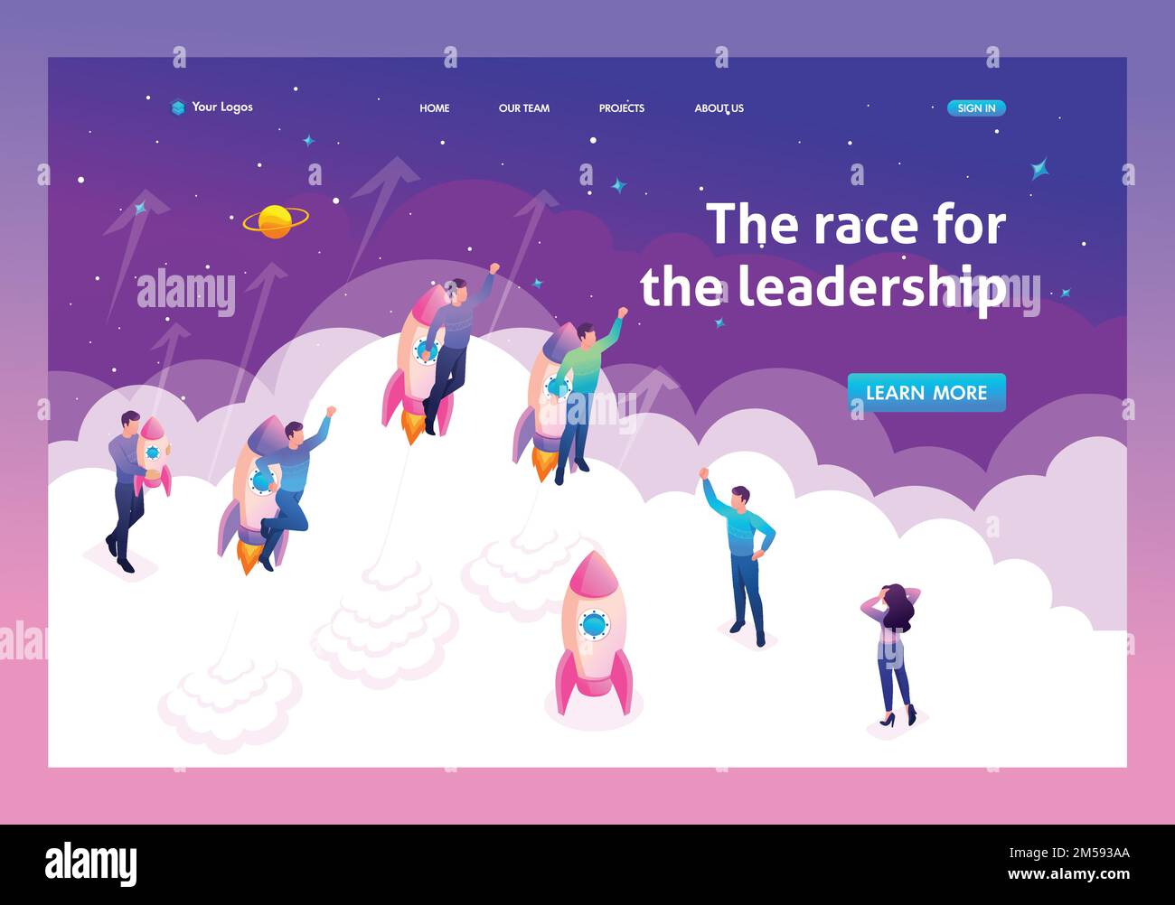 Isometric bright concept young entrepreneurs compete for leadership ...