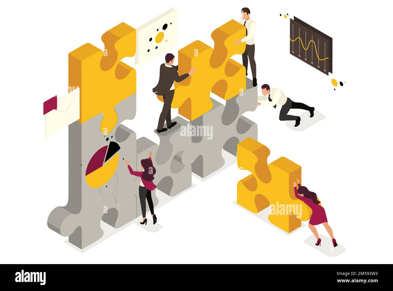 Isometric team work together to create a project, businessmen. Concept ...
