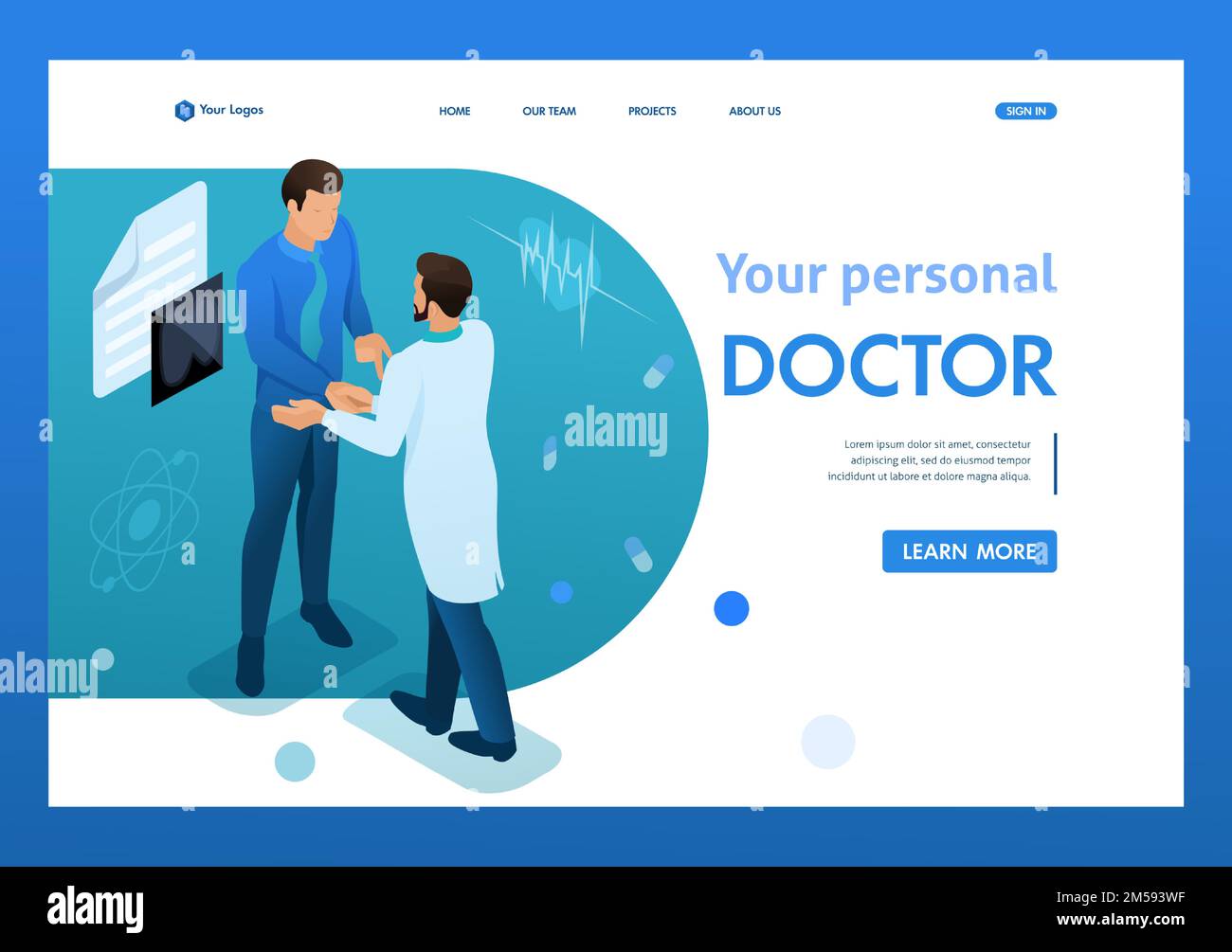 Doctor communicates with the patient. Health care concept. 3d isometric ...