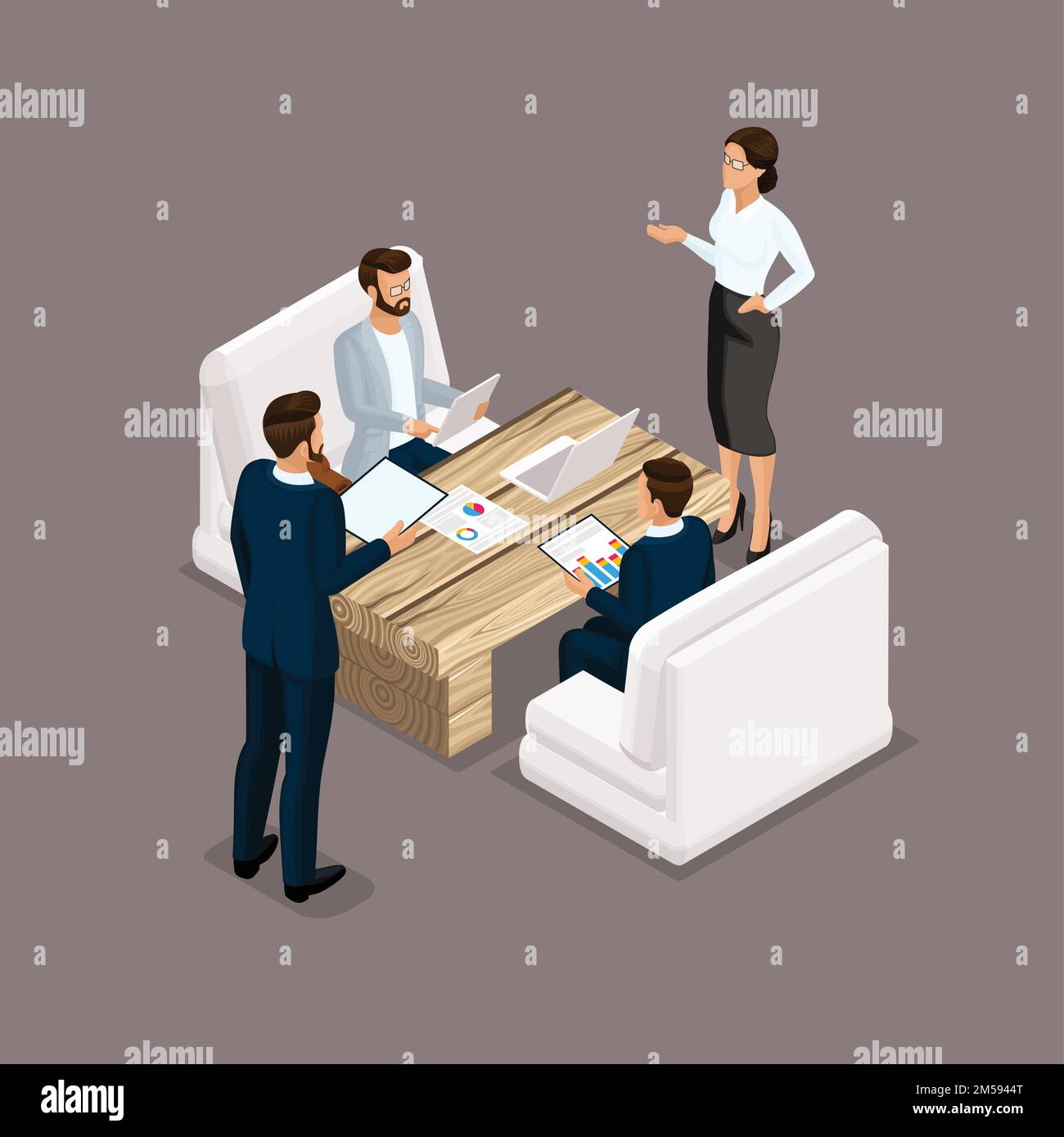 Isometric people isometric businessmen, negotiation, investment ...