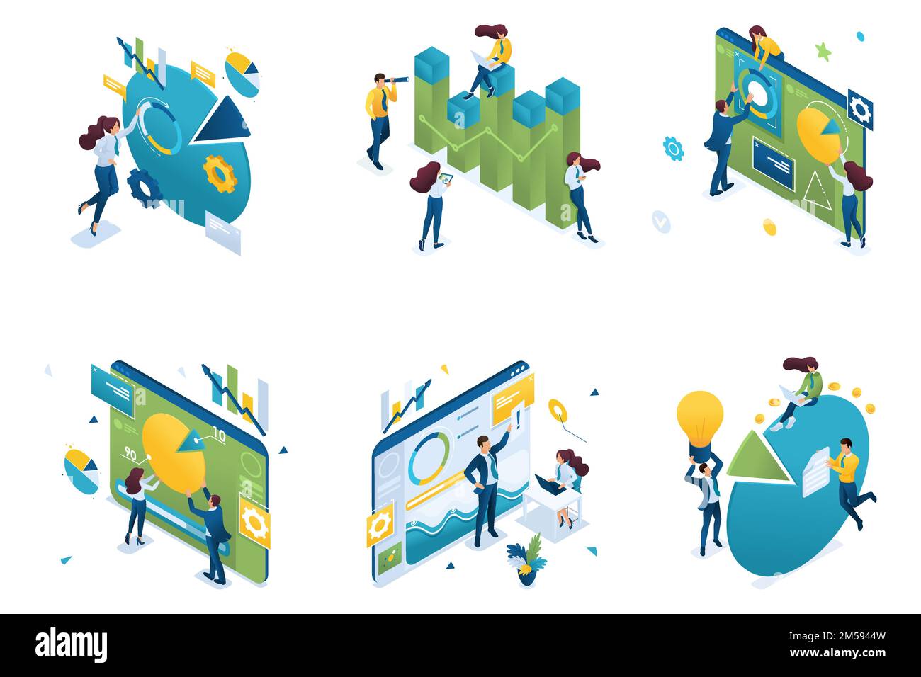 Set of isometric concepts on the theme data analysis and chart for research. For Landing page ...