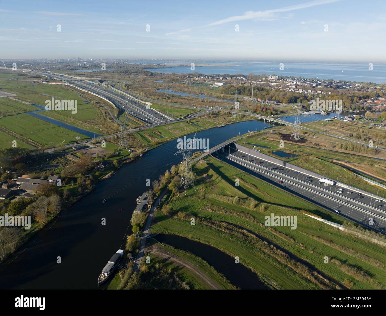 The Aqueduct Vechtzicht near Muiden, A1 motrway highway, dutch ...
