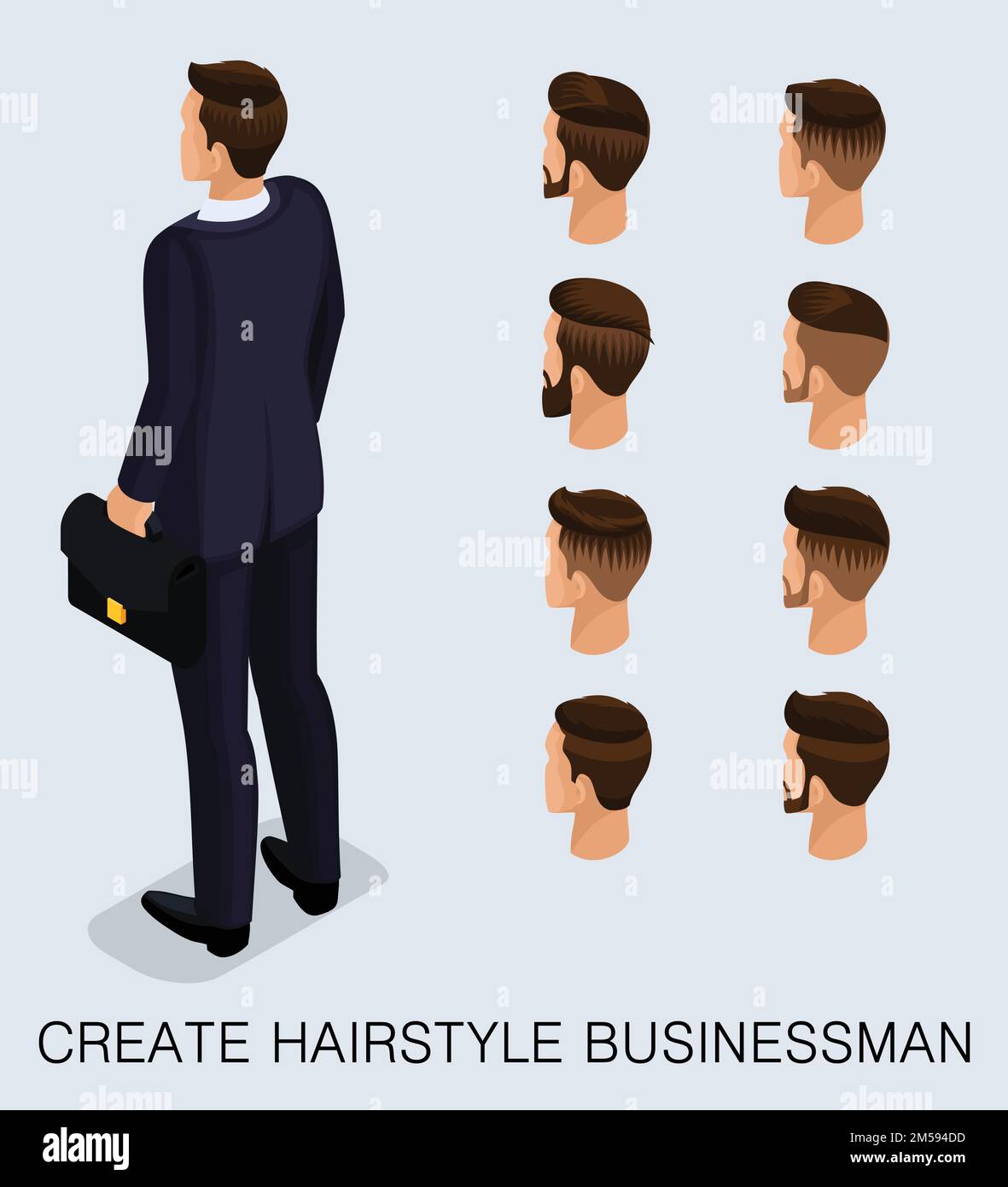 Set 4 Trendy isometric 3D businessman, a set of men's haircuts, styling ...