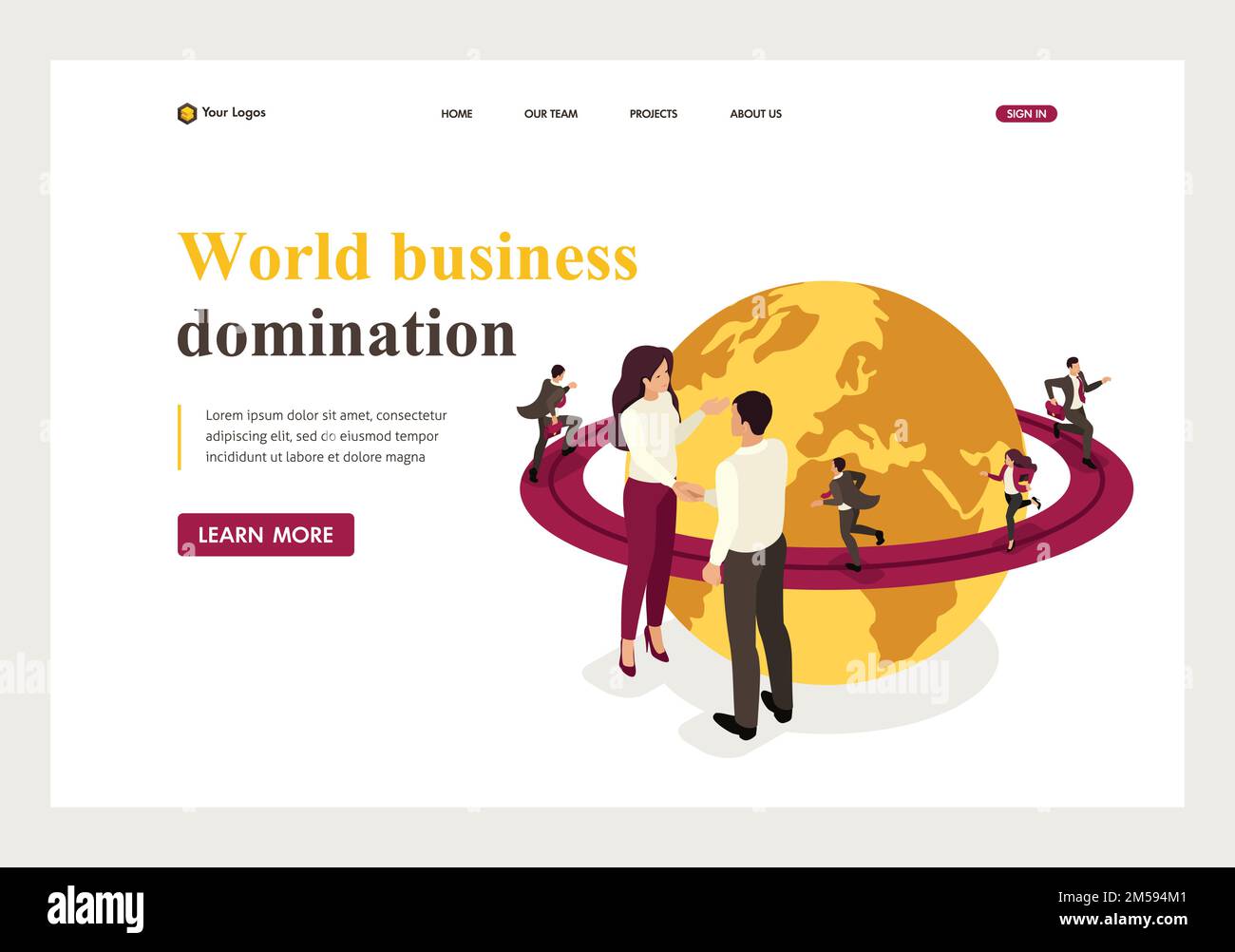Isometric world business domination, big business agreement. Website ...