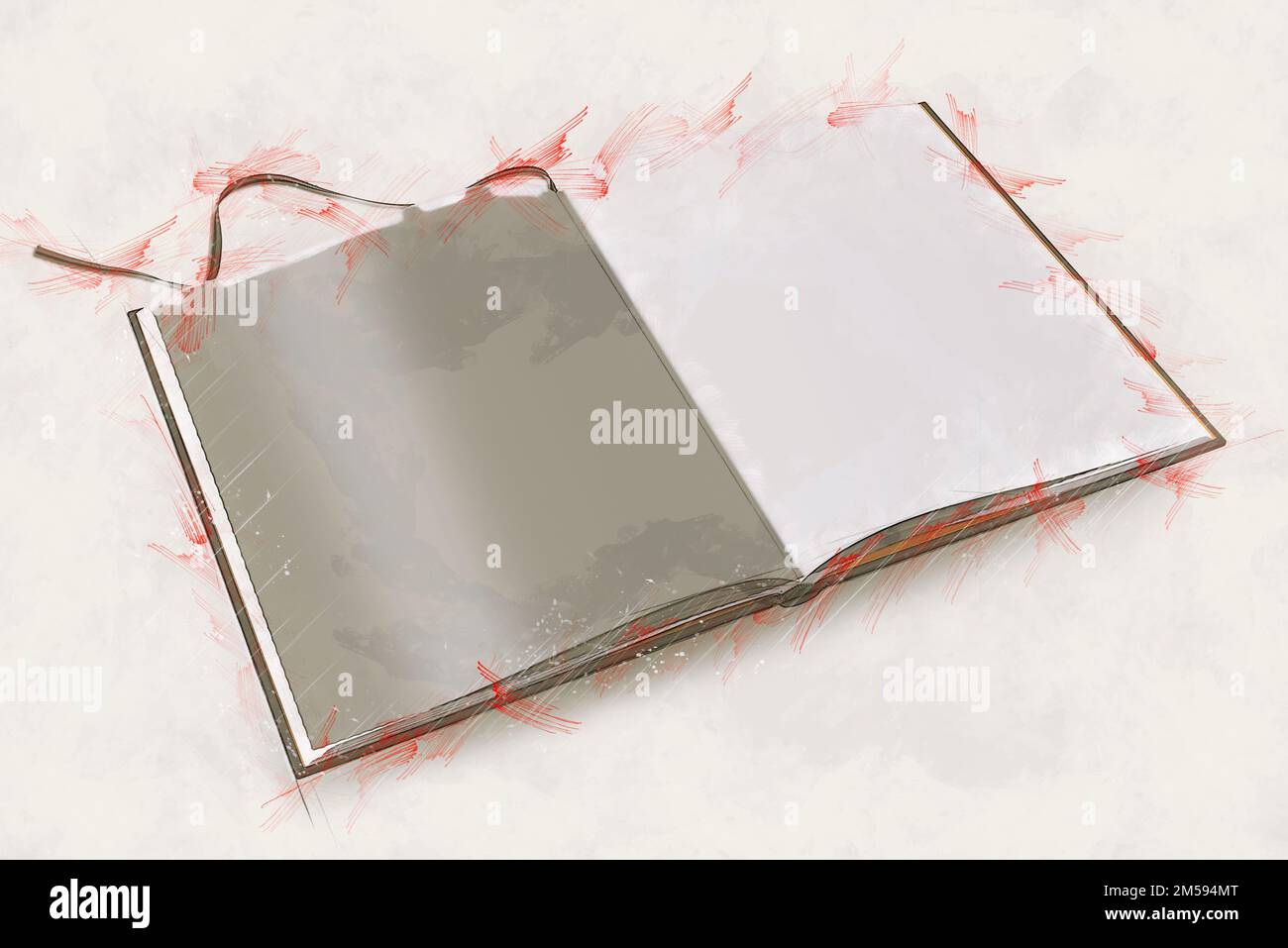 Drawing Sketch of a Open Black Hard book view in perspective Stock ...