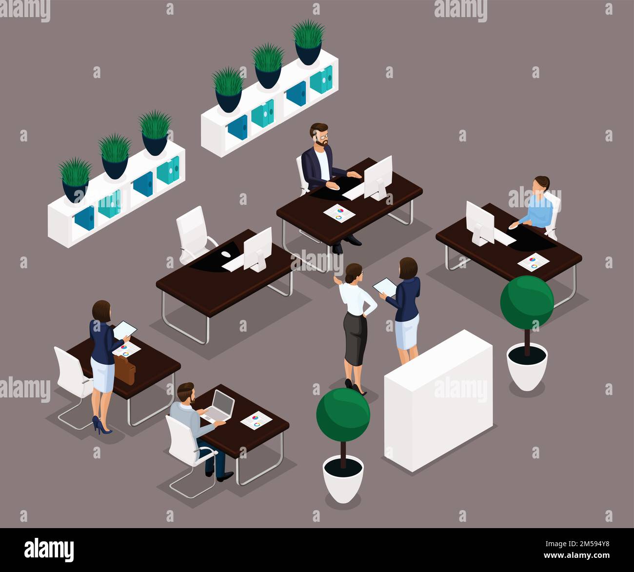 Trend isometric people, office worker rear view, business concept ...