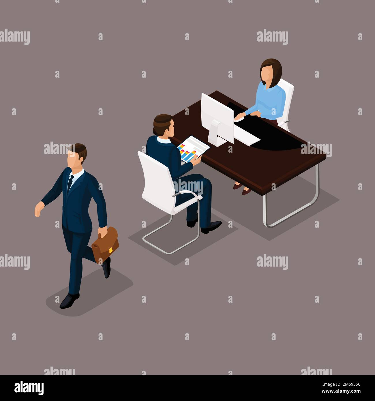 Business people isometric set of women with men, chat, an interview in ...
