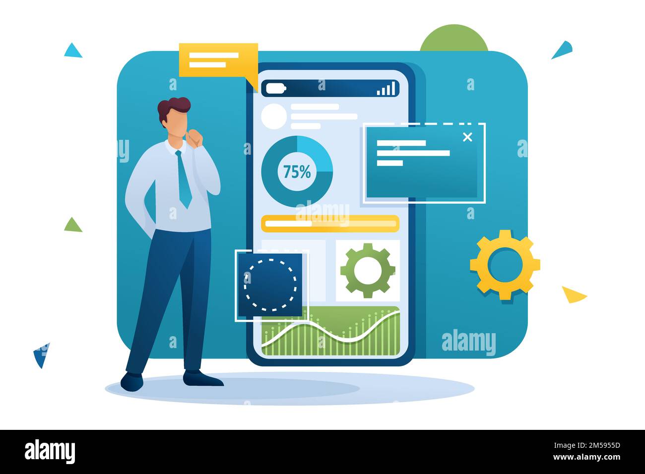 Young man works tablet Stock Vector Images - Alamy