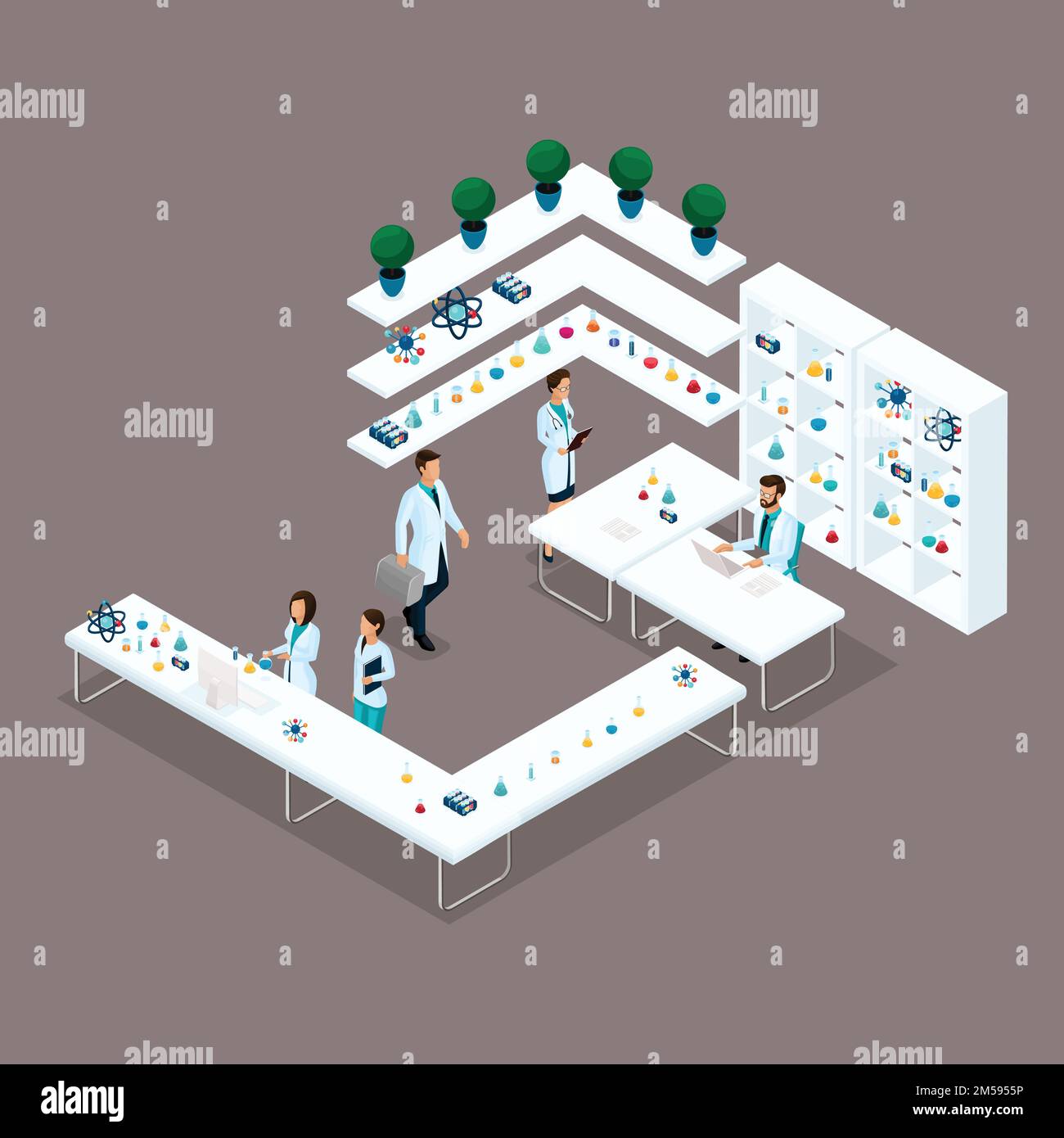Trendy isometric people, laboratory scientists, medical professionals ...