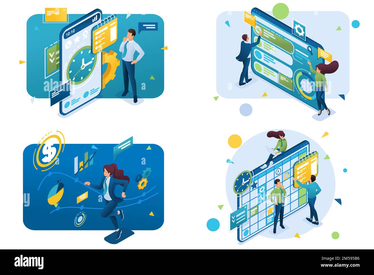 Set of isometric concepts.time management, success, business planning ...