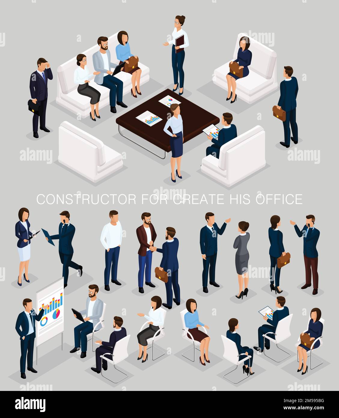 Business people isometric set to create his illustrations meeting with ...