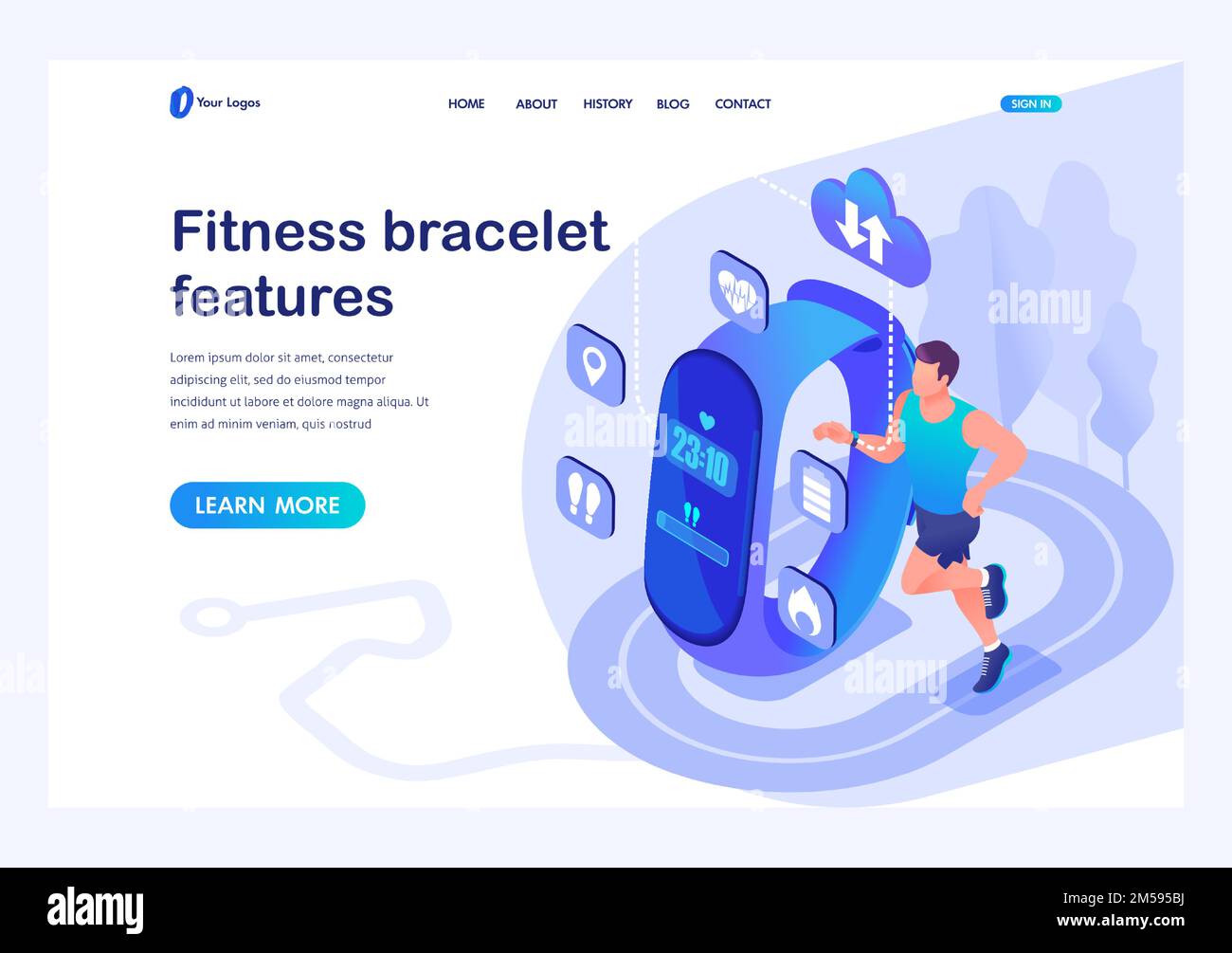 Isometric concept male athlete uses a Fitness bracelet, the properties ...