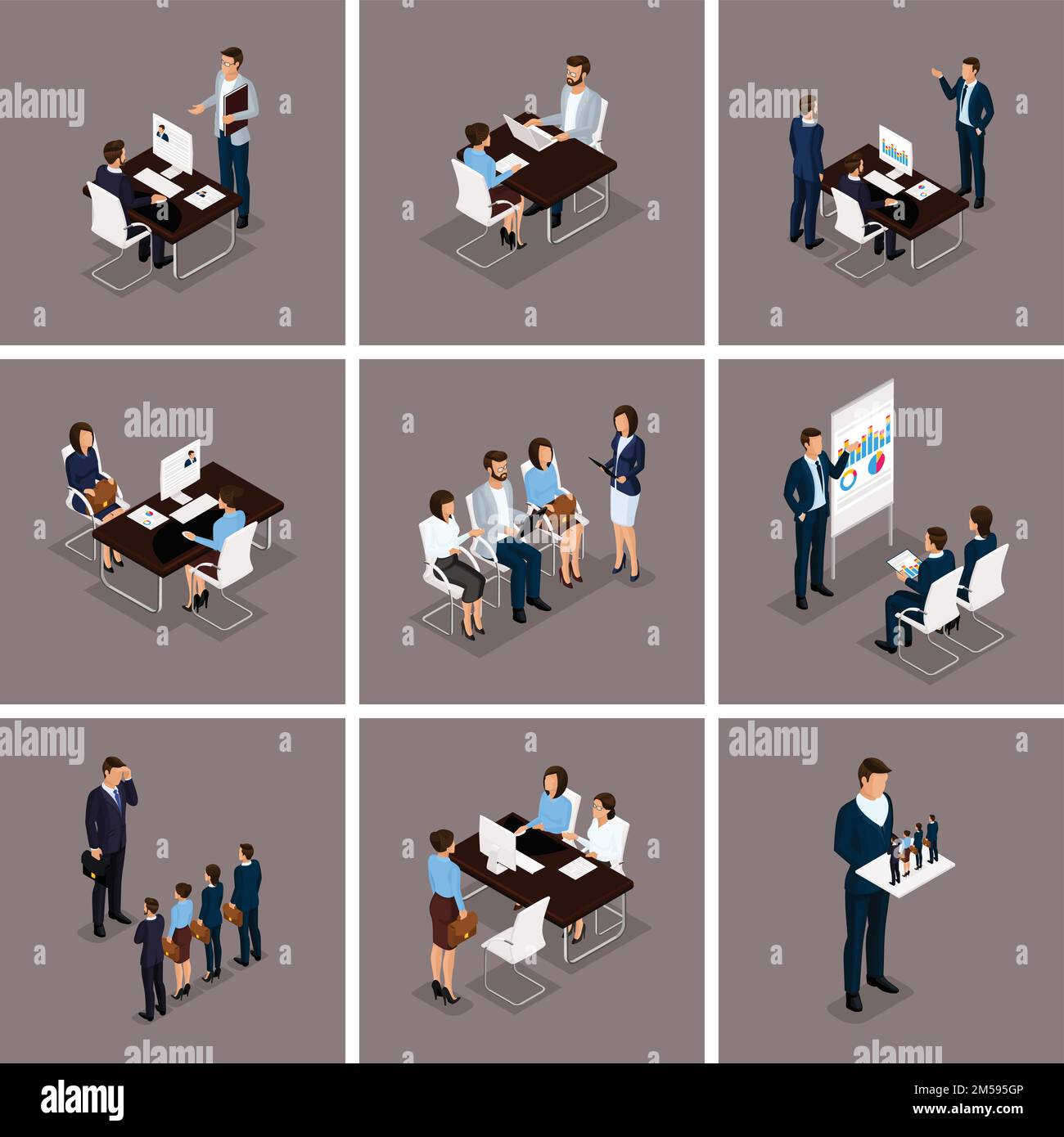 Business people isometric set of women and men in a set of 3D business ...