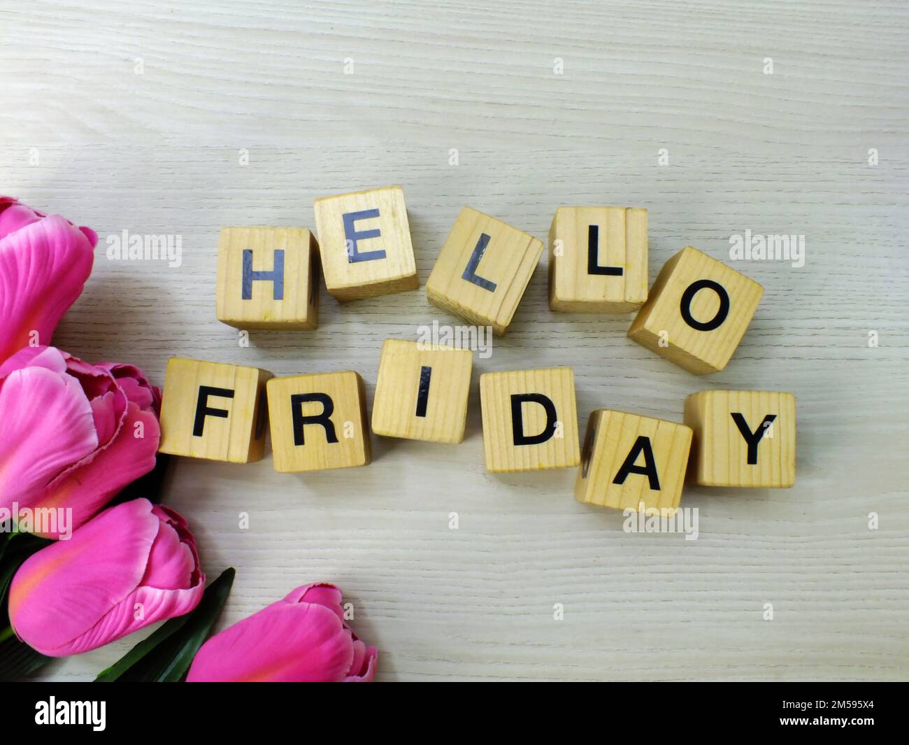 hello friday wooden letter alphabet on wooden background Stock Photo ...