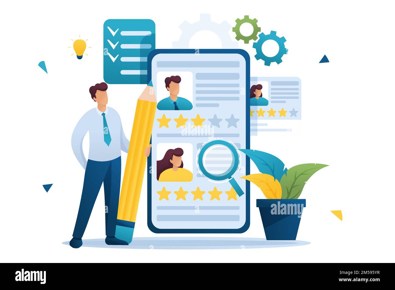 Young successful HR Manager, resume review, recruitment concept. Flat ...