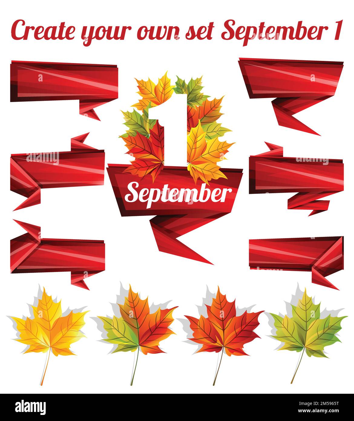 Create your own set of September 1, a set of autumn leaves, red tape ...