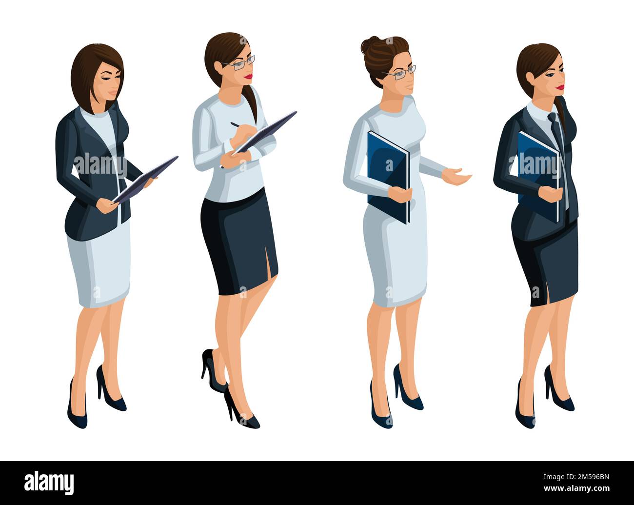 Isometric icons of the woman's emotions, 3D businesswoman, CEO ...