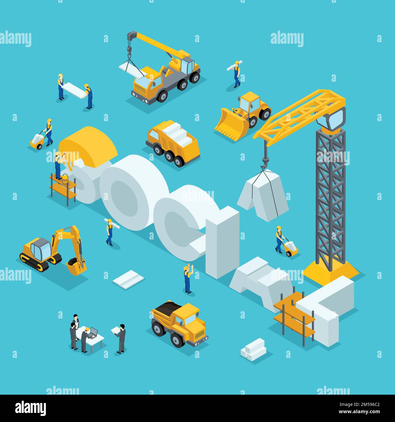 Isometric 3D Building of business ideas, brand, society. Working people ... Isometric 3D Building of business ideas, brand, society. Working people ...