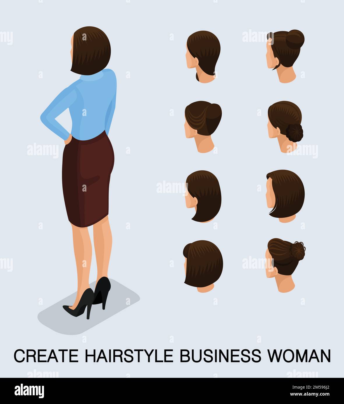 Set 1 Fashion isometric 3D business lady, a set of women's haircuts ...