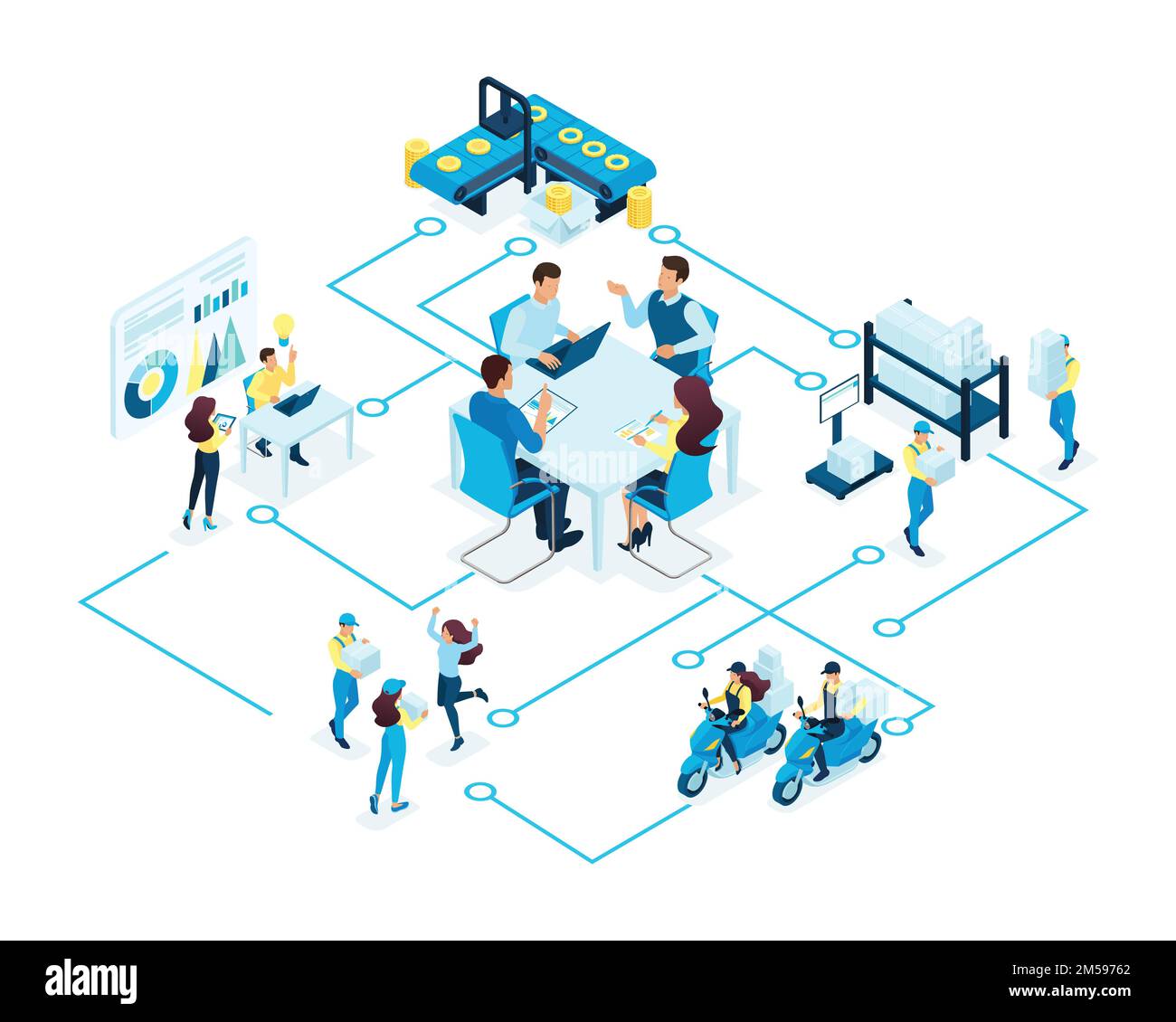 Isometric concept of big business, holding. Collaboration, meeting ...
