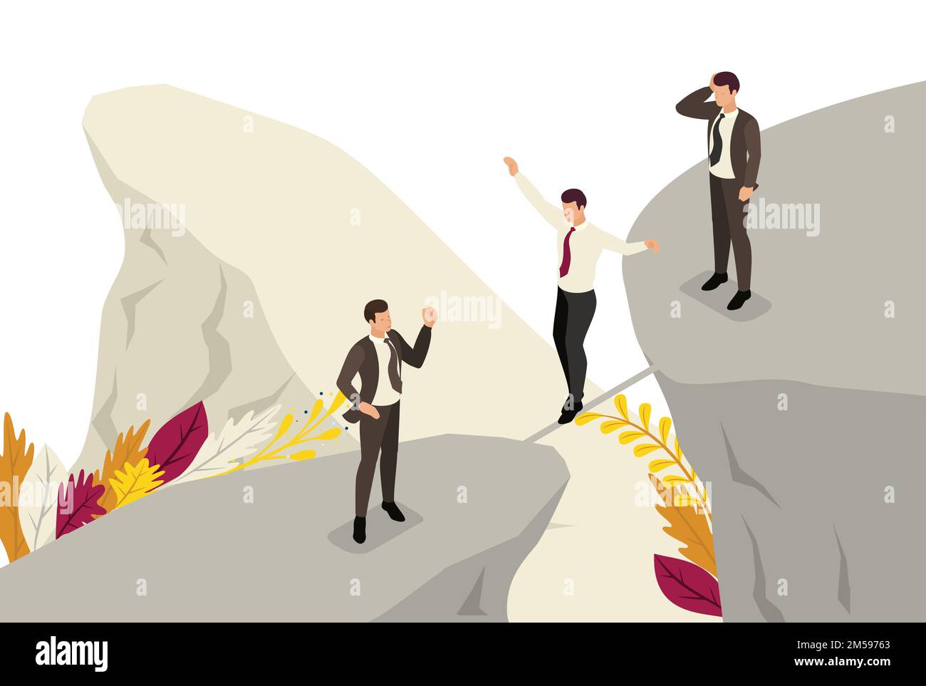 Isometric fear and overcoming risks in business. Concept for web design ...