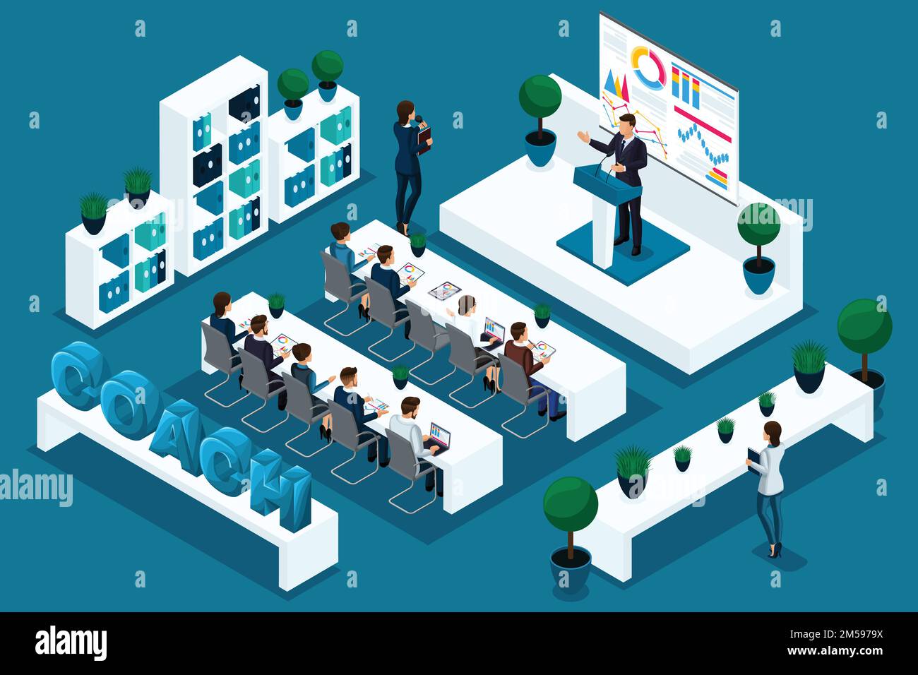 Quality Isometrics, 3D characters, business people at the conference ...