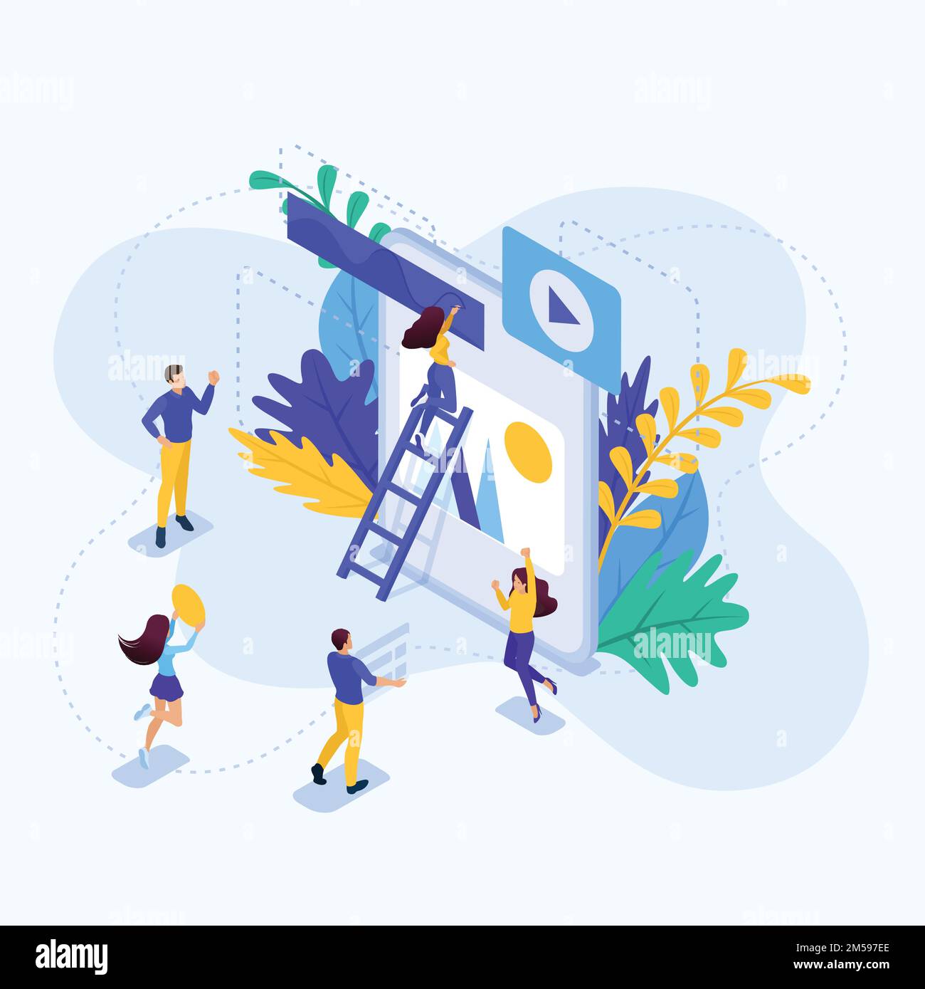 Isometric concept teamwork of a big team on a project. Concept for web ...