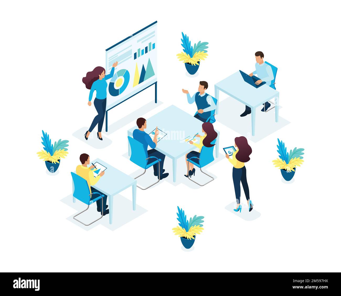 Isometric concept of office staff training, coaching, professional ...