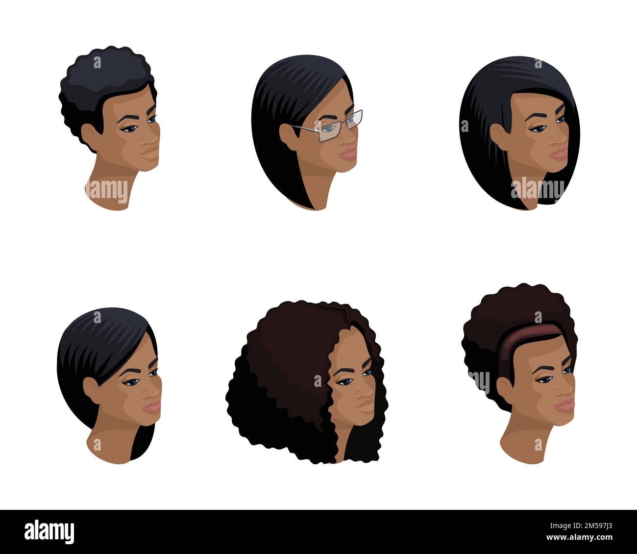 Isometric icons of the head of the African-American hairstyle, 3D faces ...