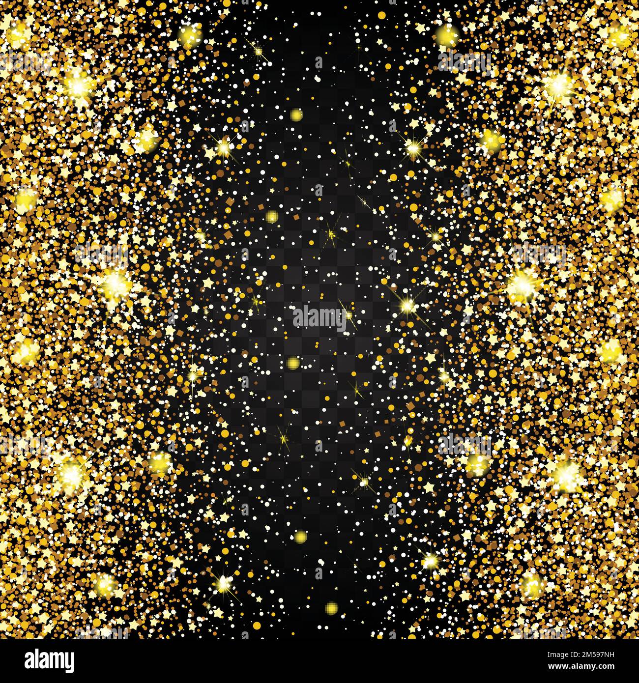Effect of flying parts gold glitter luxury rich design background. Dark ...