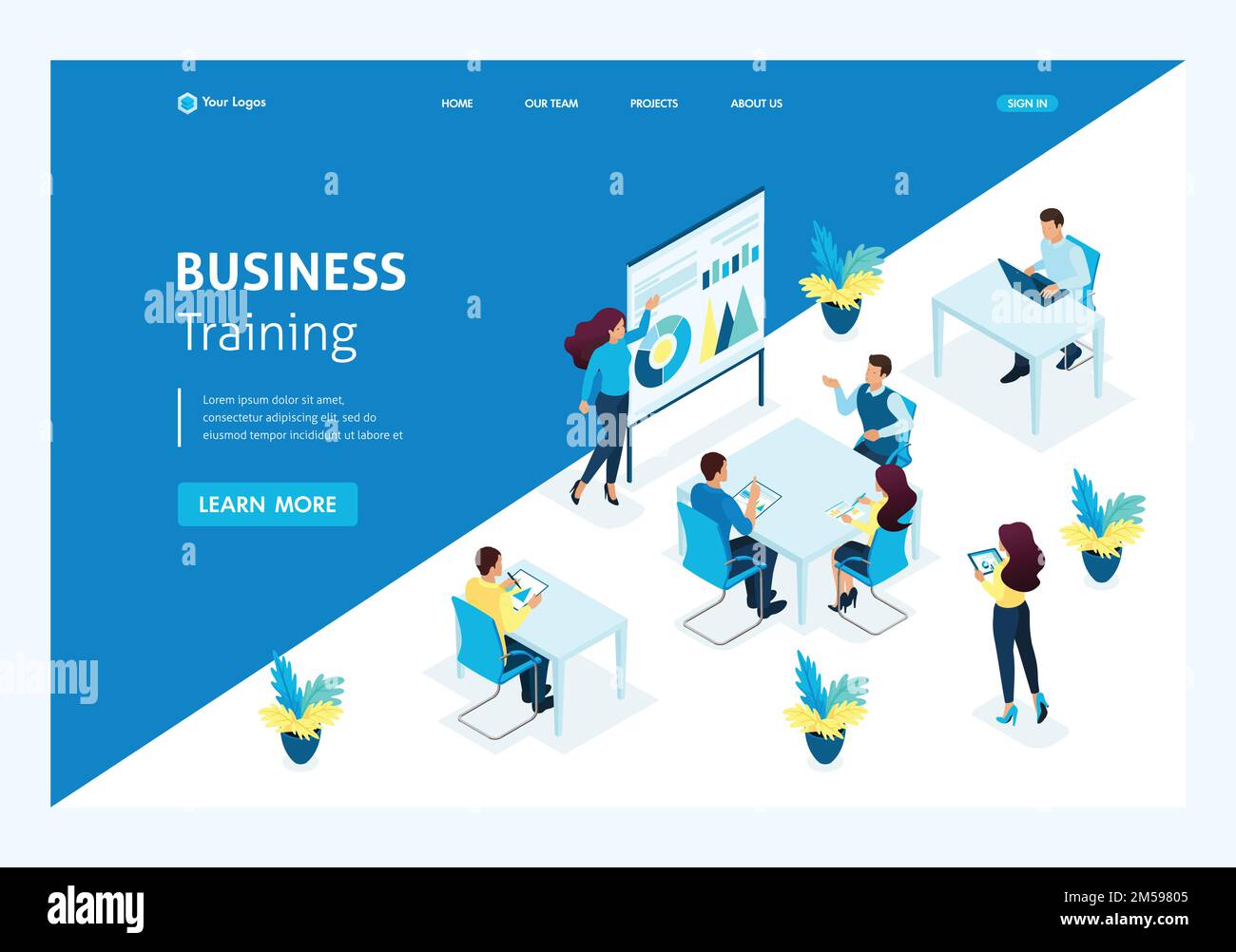 Isometric concept staff development, coach for business training ...
