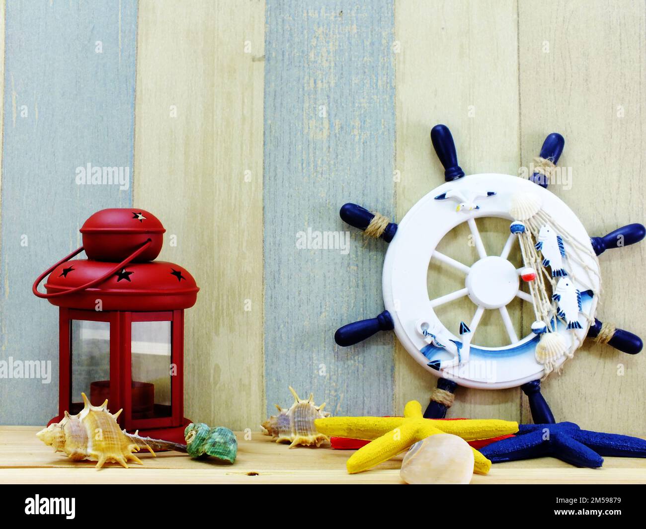 nautical concept with marine life style objects with space background ...