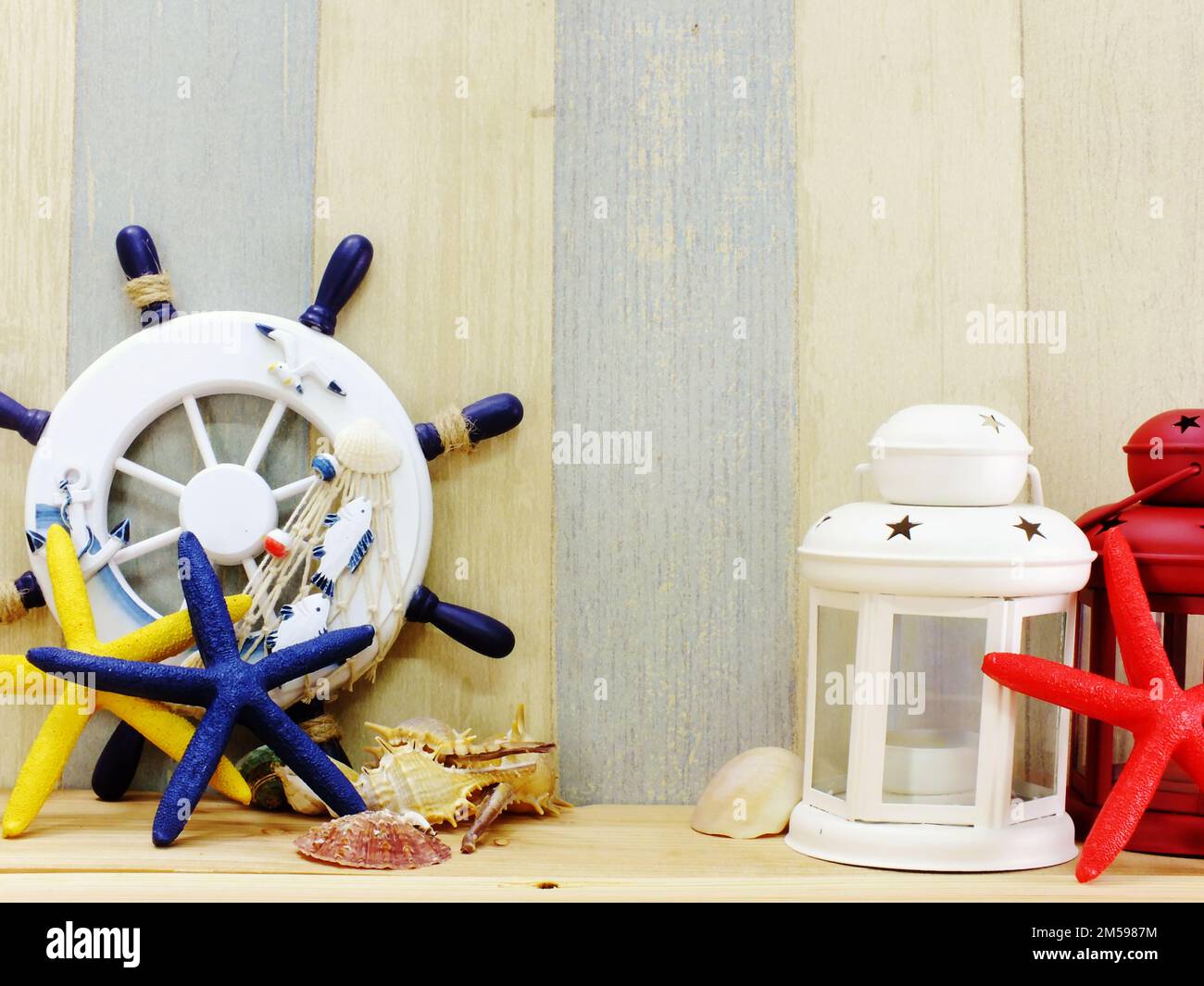 nautical concept with marine life style objects with space background ...