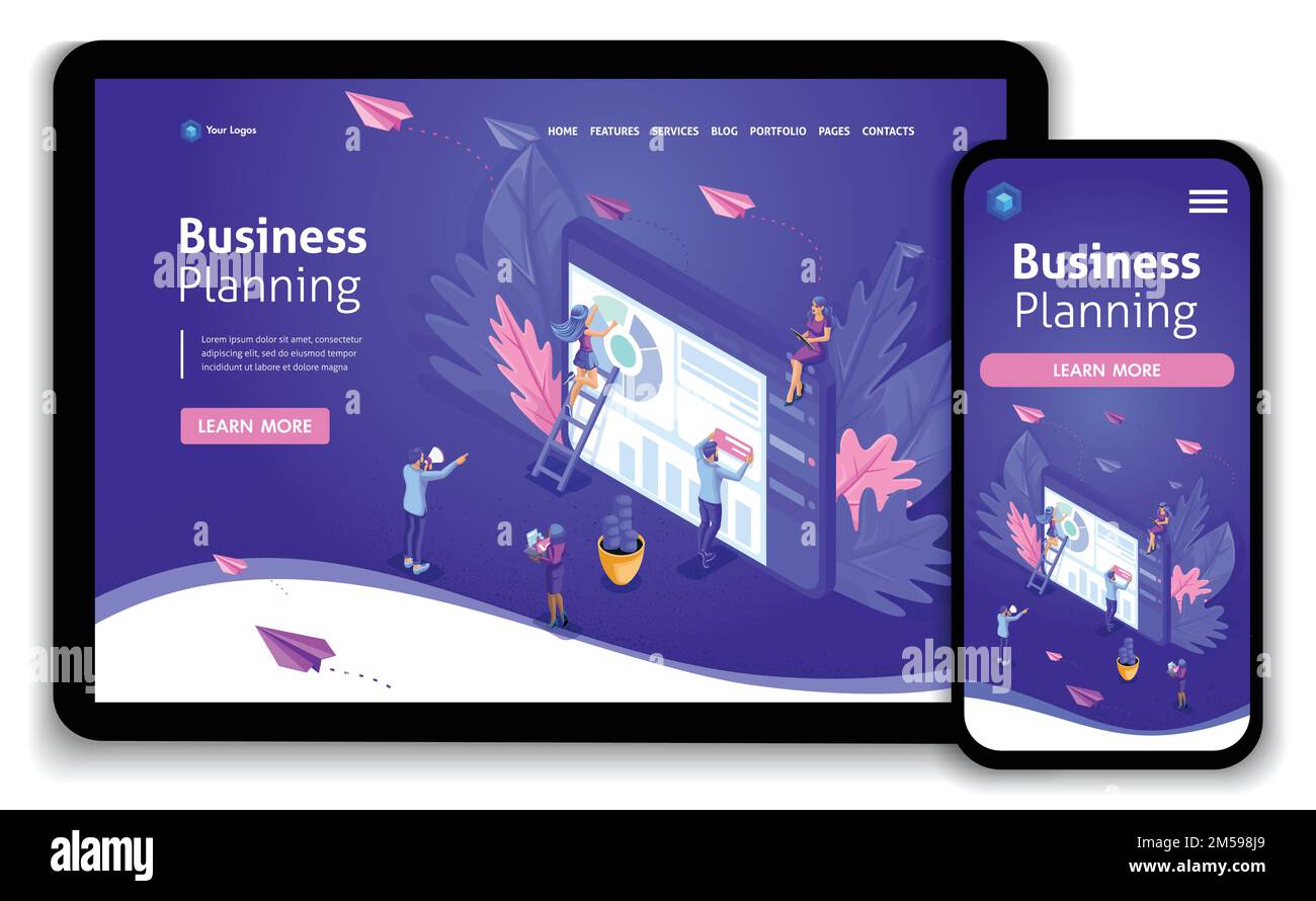 Business website template design. Isometric concept work on data ... Business website template design. Isometric concept work on data ...