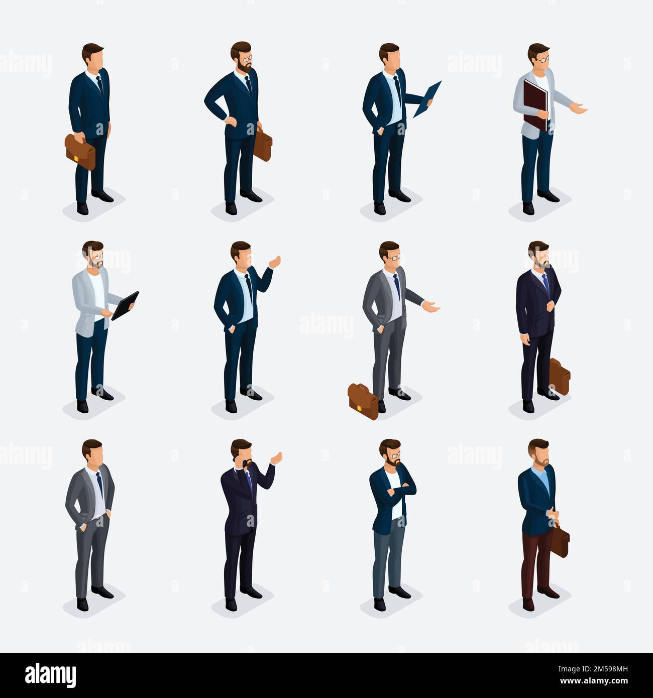 Business people isometric set with men in suits, beard styling stylish ...