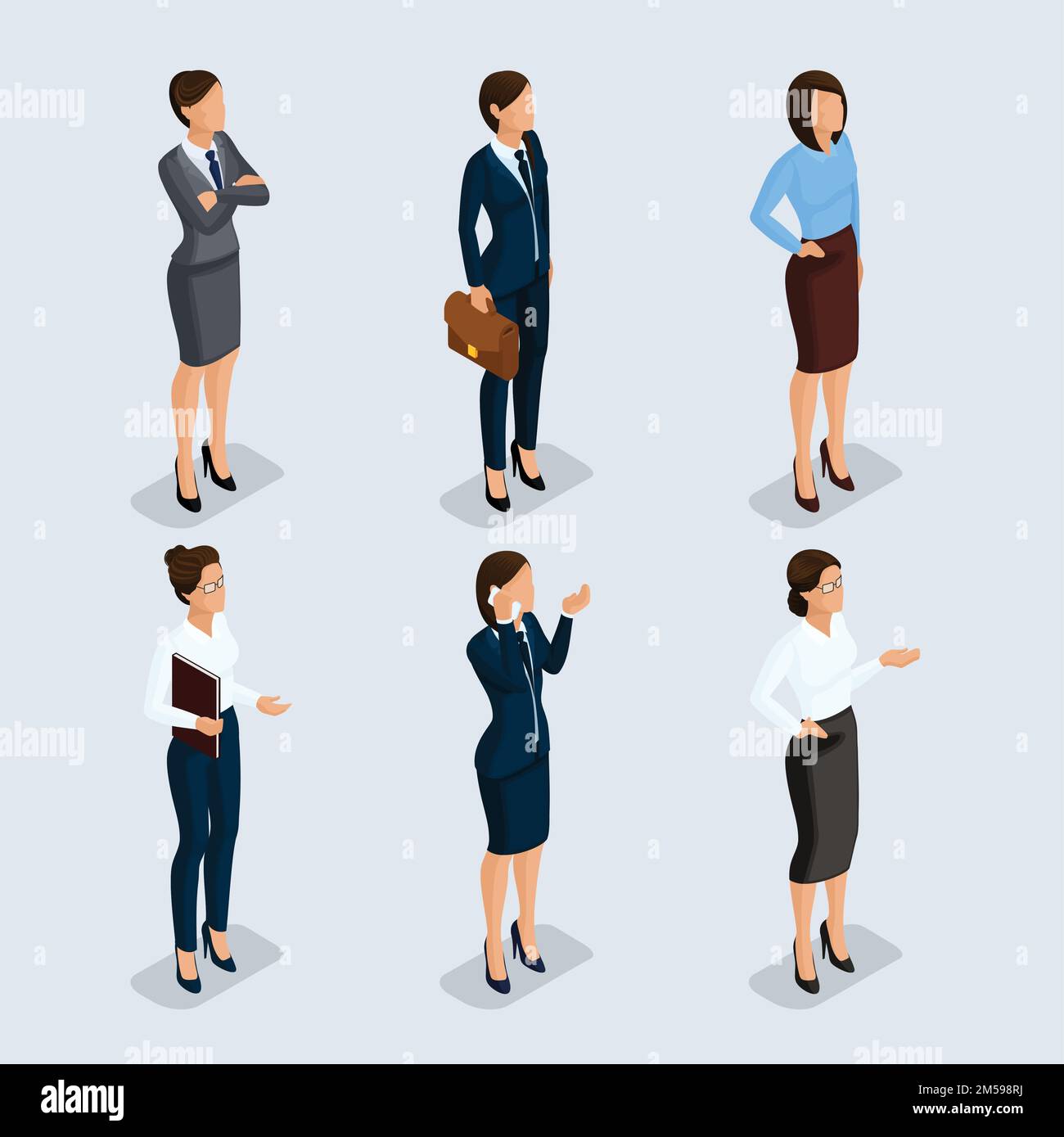Isometric elegant beautiful business woman in business clothing set 3 ...
