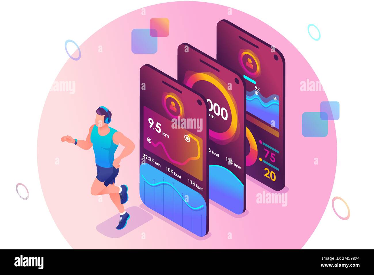 Isometric concept The mobile app tracks a person's training. Athlete ...