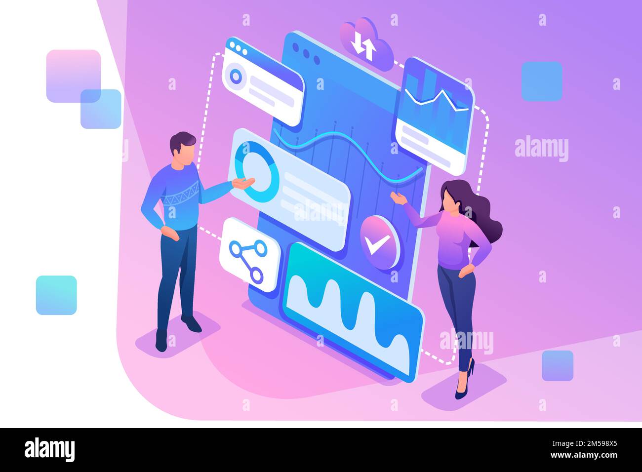 Isometric concept Young entrepreneurs review reports and analyze data ...