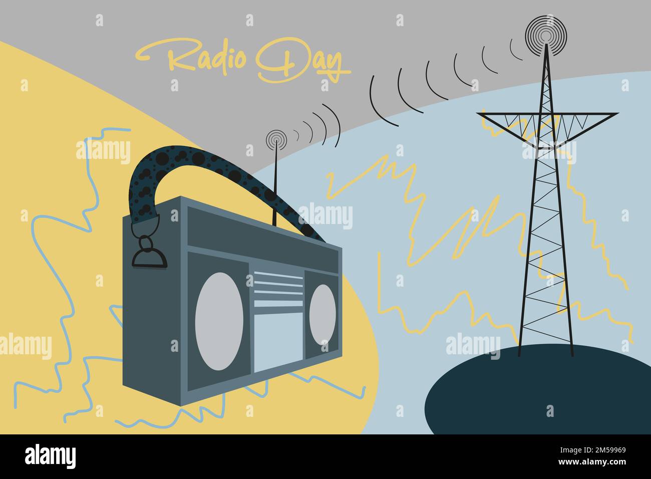 World Radio Day (13th February), hand drawn flat line-art Vector ...