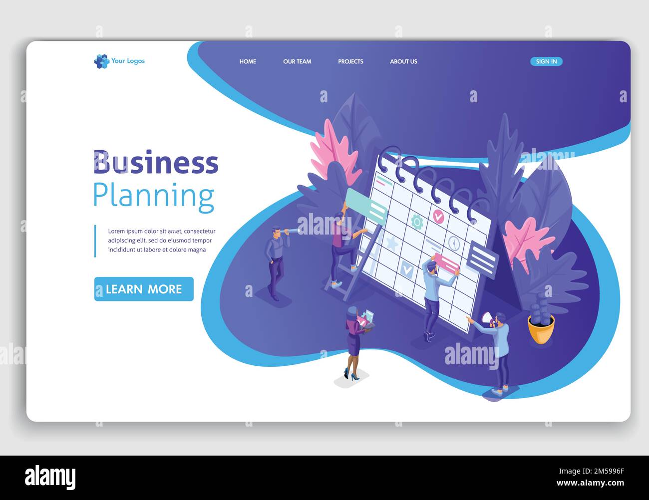 Website template design. Isometric concept businessmen work, Scheduling ...