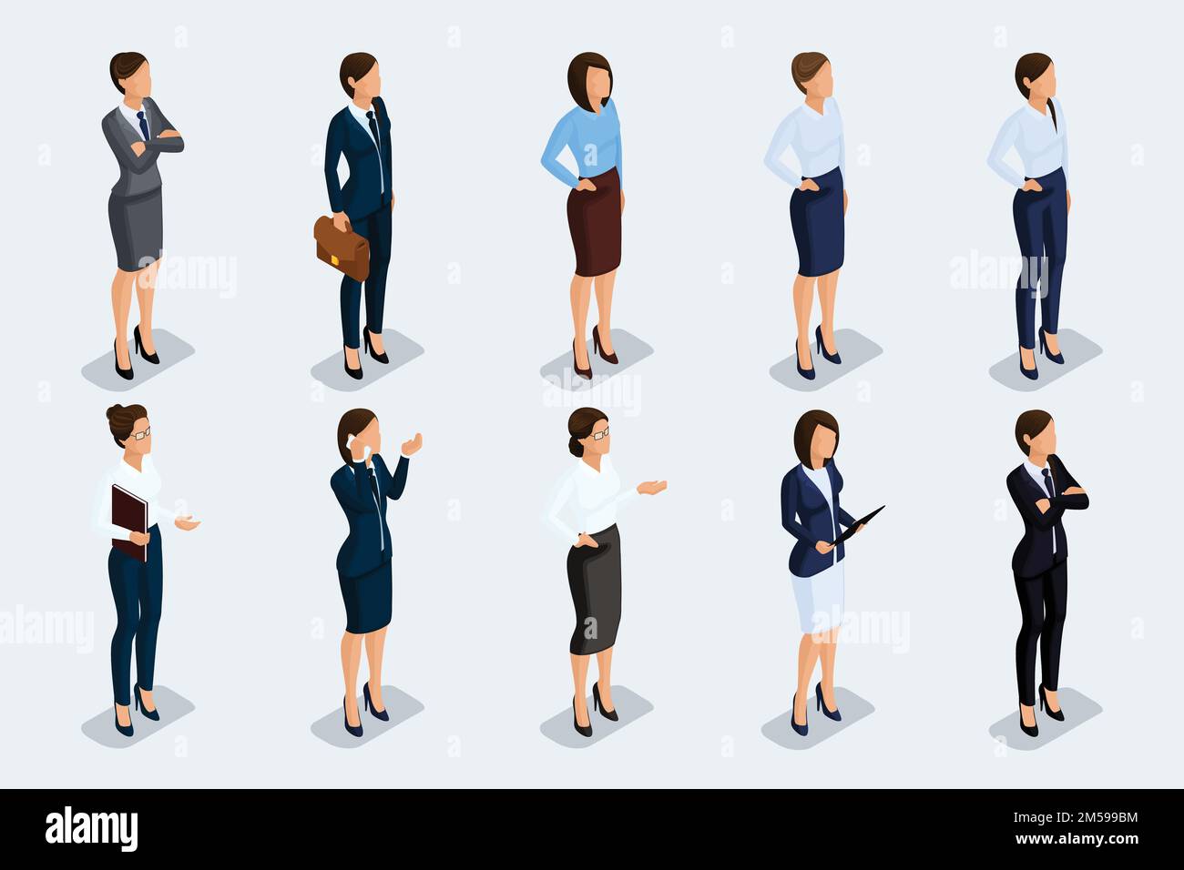 Isometric set of elegant beautiful business woman in business clothing ...