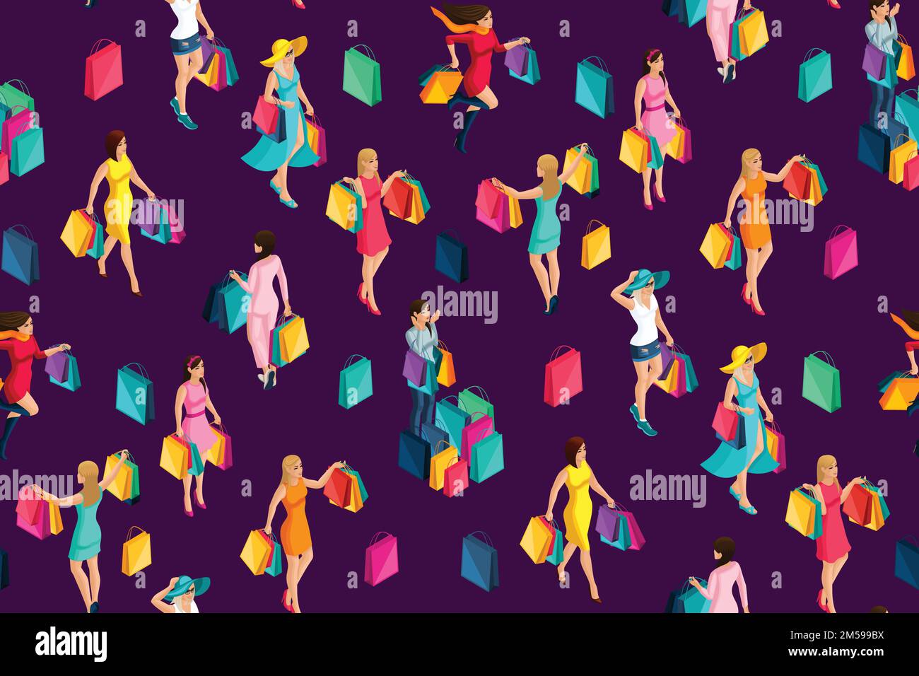 Isometrics seamless background, 3d girls, holiday, black Friday ...