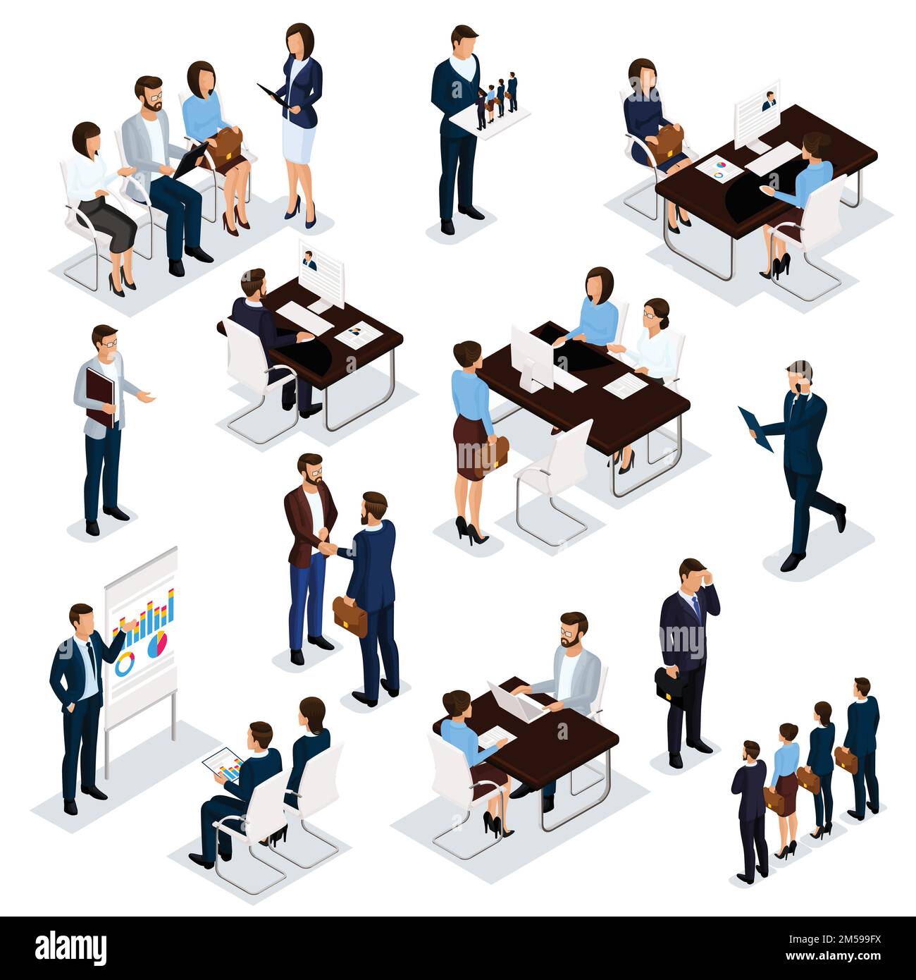 Recruitment process to set isometric business employees on a white ...