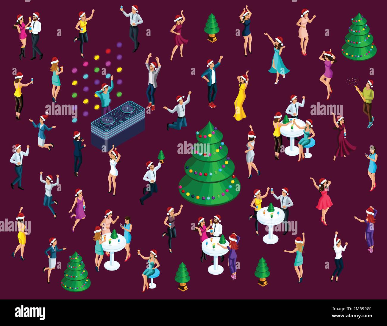 Isometrics Celebrating Christmas, a lot of 3D men and women have fun ...